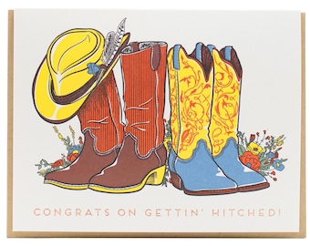Congratulations Wedding Card, Cowboy Boots, Cowgirl, Rustic Wedding ...