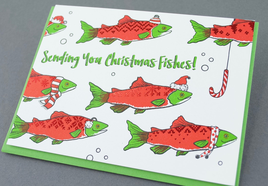 Sending You Christmas Fishes! Holiday Letterpress Greeting Card - Etsy ...