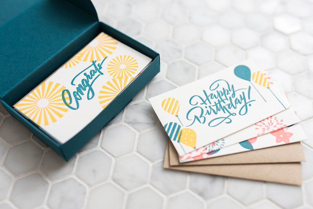 Calligraphy Greetings Set of 12 Assorted Letterpress Mini Notes - Etsy