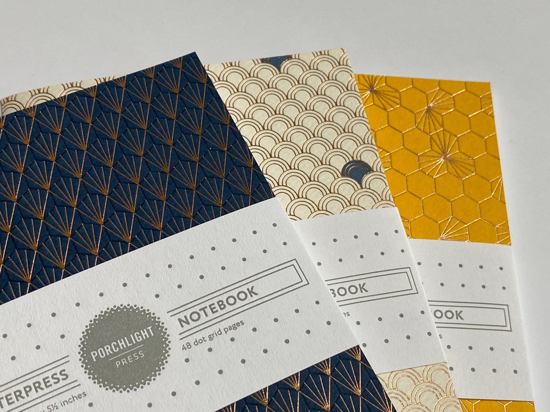 Set of 3 Pocket Letterpress Notebooks Foil Honeycomb/foil Seigaiha/foil ...