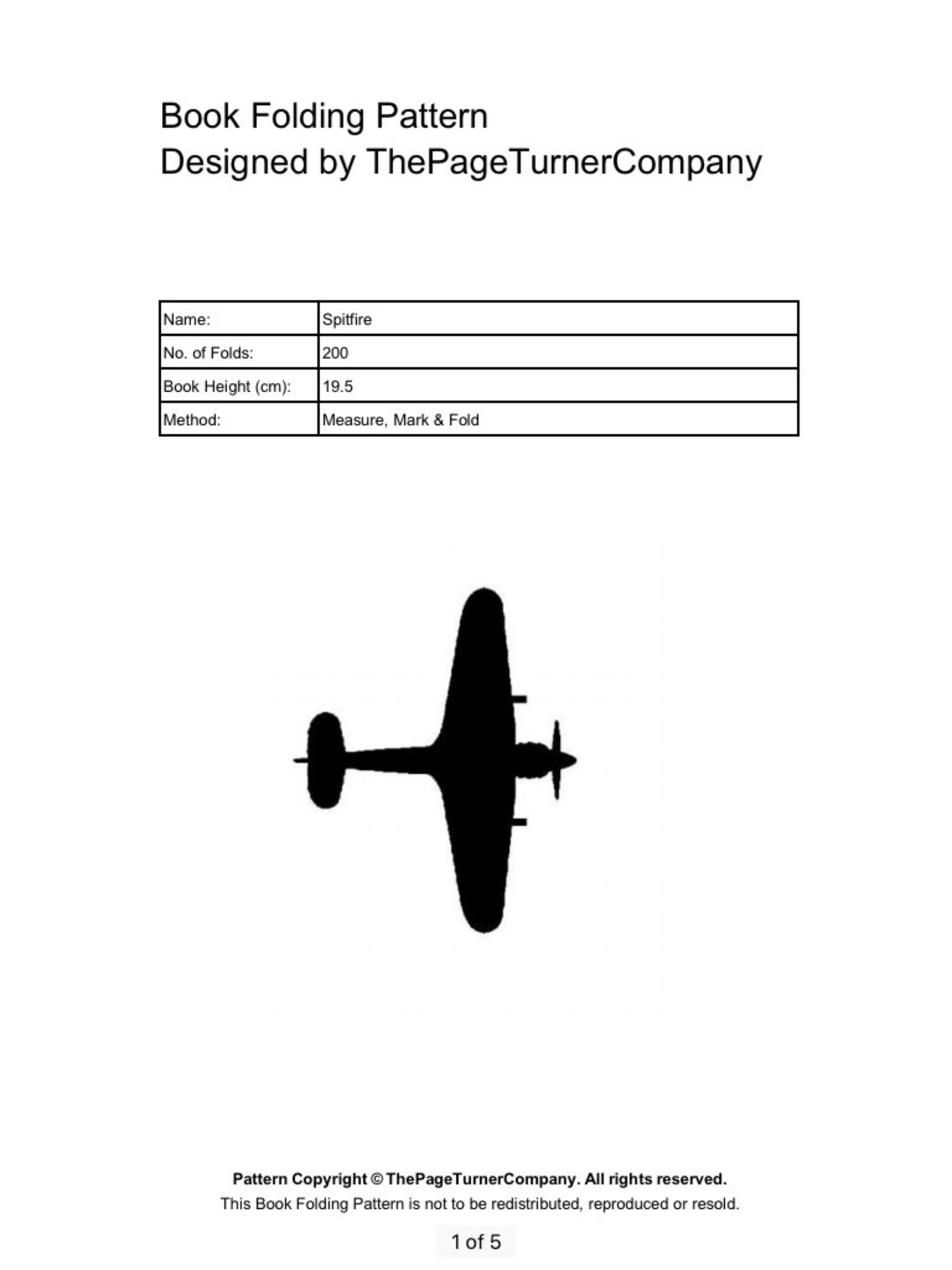 Spitfire Book Folding Pattern - Spitfire Folded Book Art - Father’s Day ...
