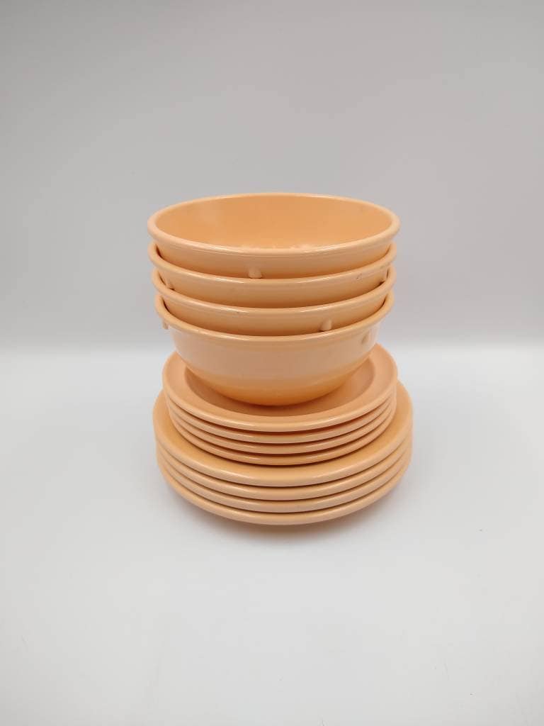 Vintage Prolon Peach Bowls and Plates Camping Small Plates | Etsy