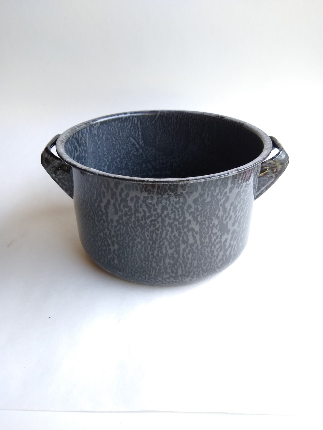 Vintage Graniteware Dark Grey Pot With Two Handles, Grey Enamelware ...