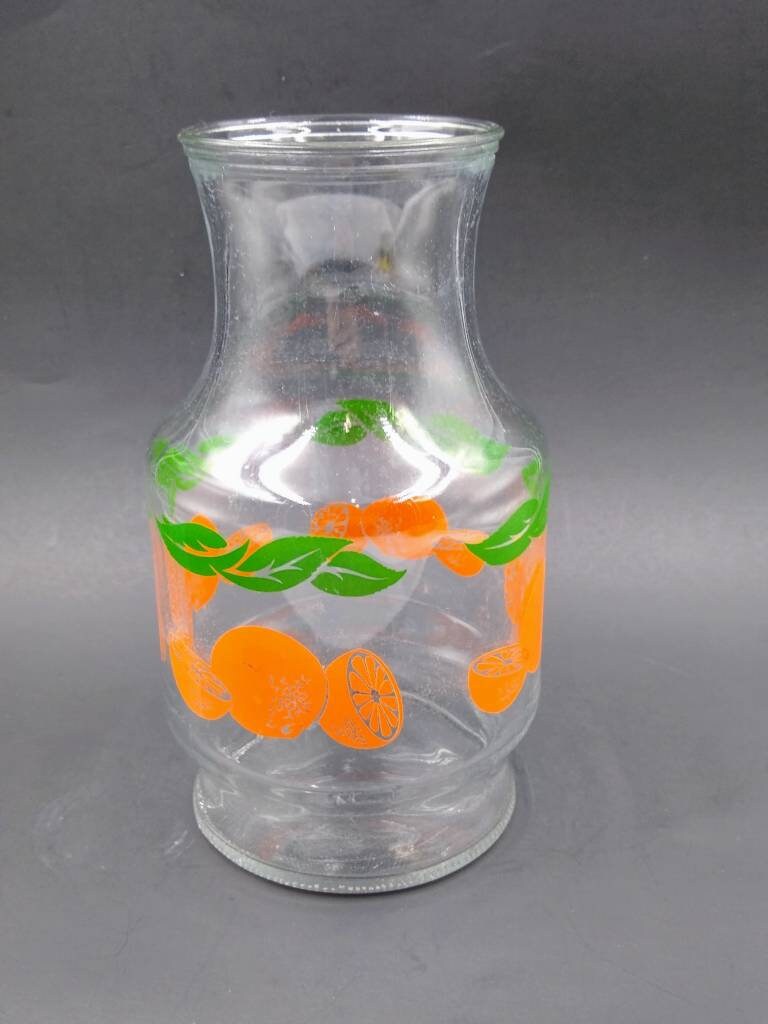 Vintage Orange Juice Container/carafe Glass With Orange and Leaf Design ...