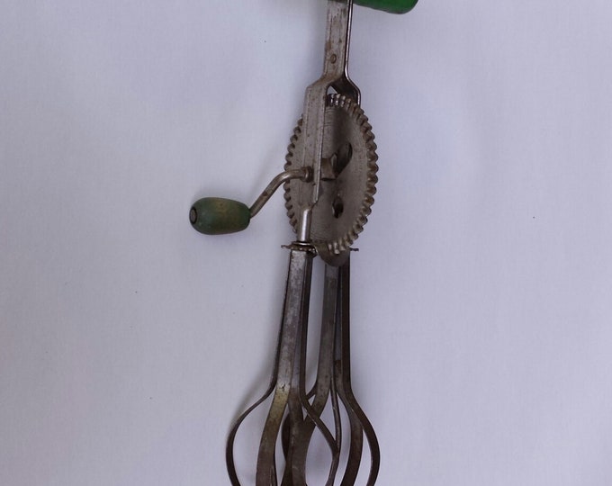 Vintage Egg Beater With Green Wood Handle, High Speed Super Center ...