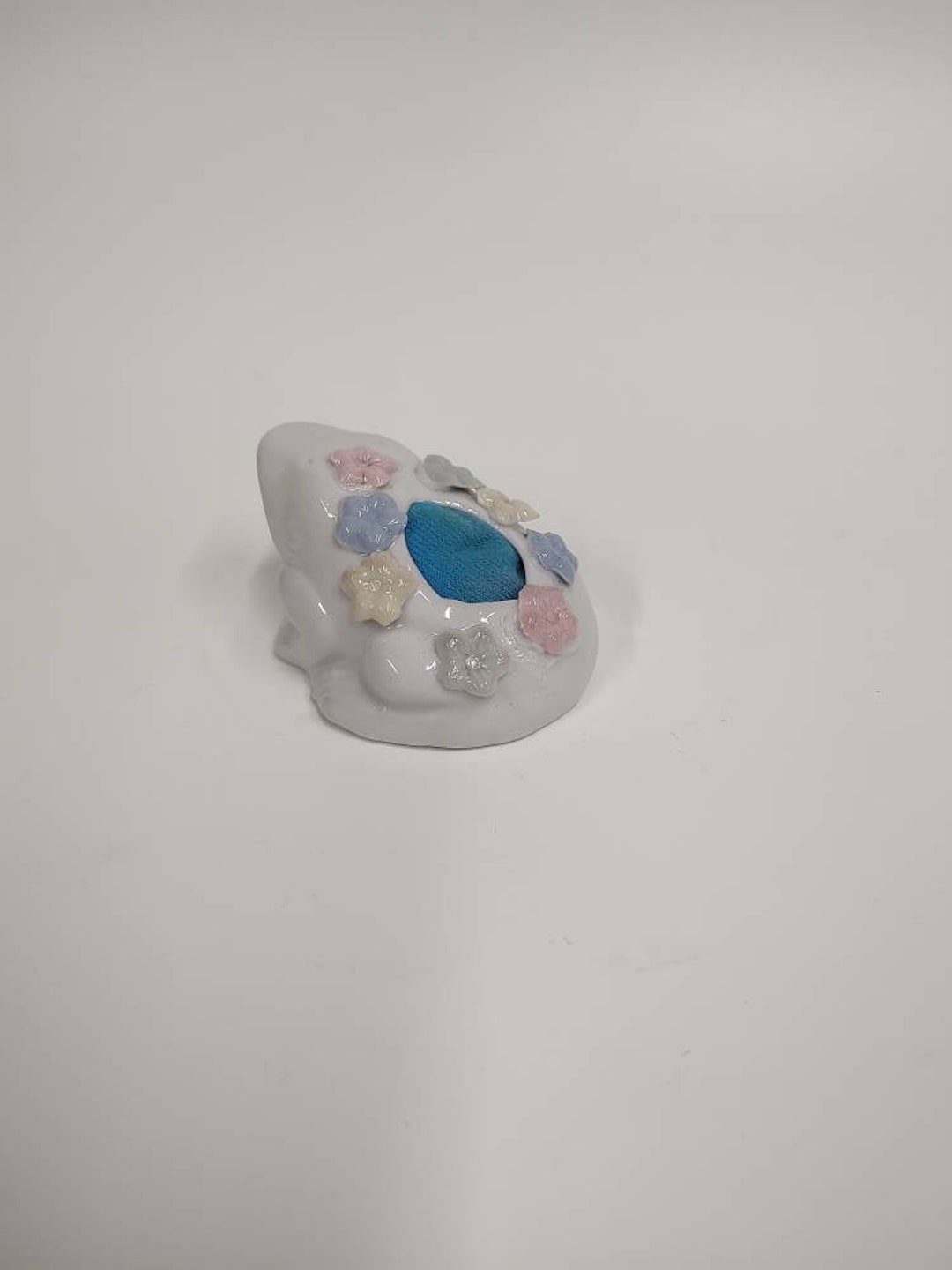 Frog Pin Cushion Vintage Porcelain With Pastel Flowers, Sewing Needle ...