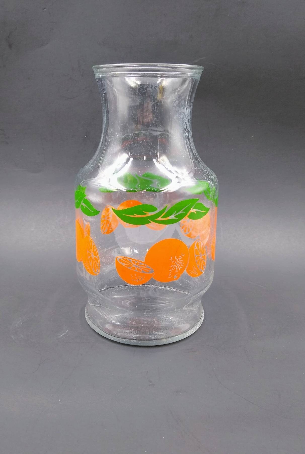 Vintage Orange Juice Container/carafe Glass With Orange and Leaf Design ...