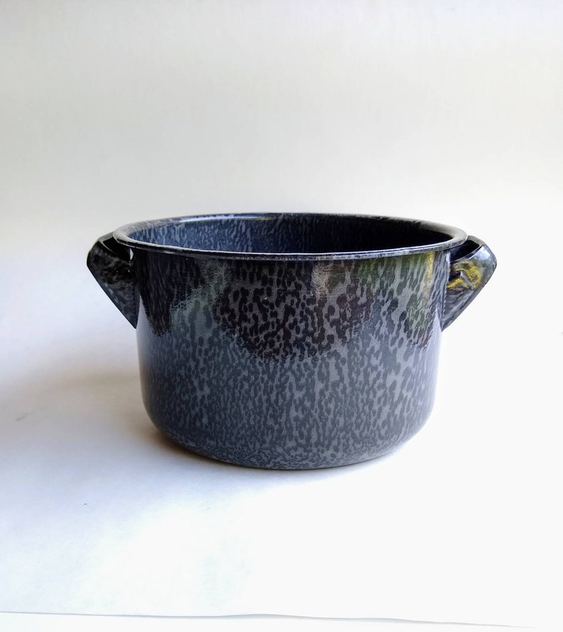 Vintage Graniteware Dark Grey Pot With Two Handles Grey - Etsy