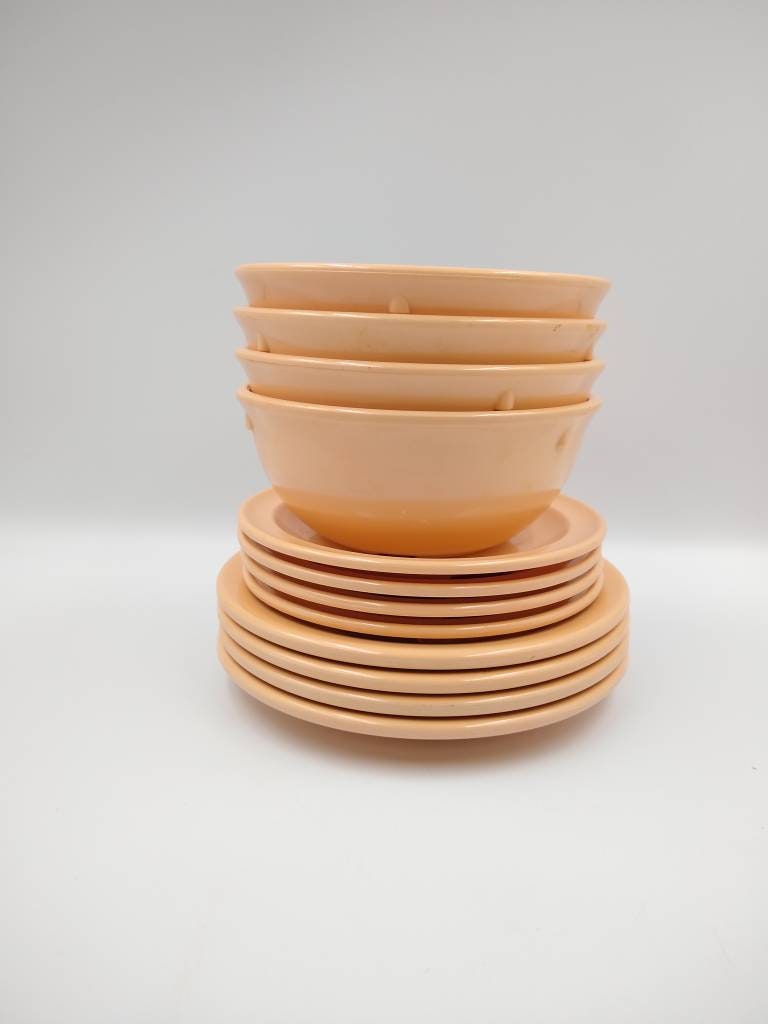 Vintage Prolon Peach Bowls and Plates Camping Small Plates | Etsy