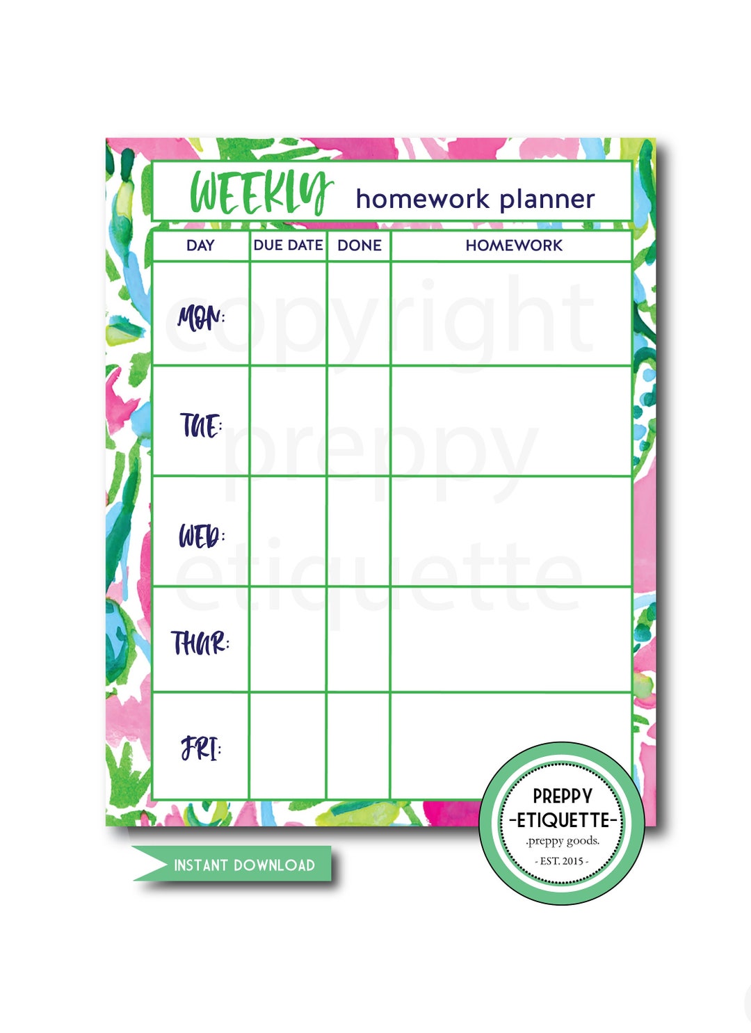 The Lilly Homework Planner Page, High School Planner Page, Weekly ...