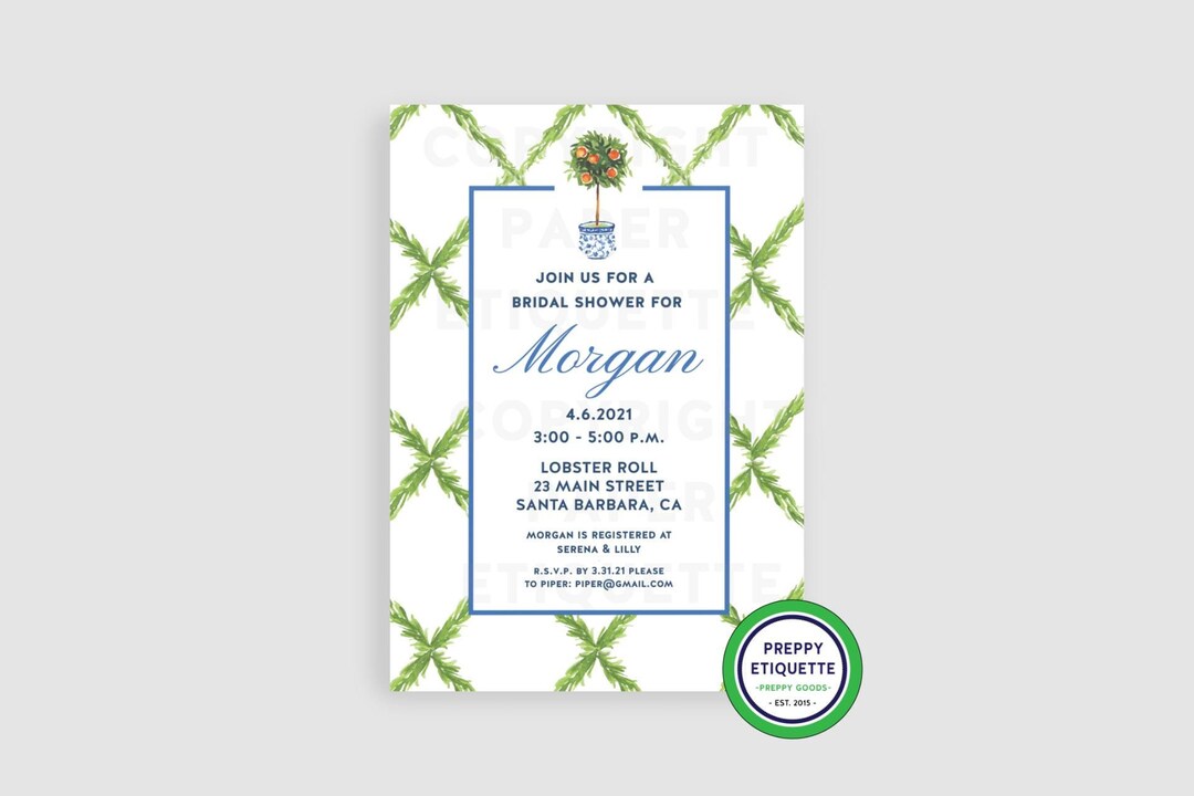The Morgan Trellis Invitation, Sweet Sixteen,southern Preppy Invite ...