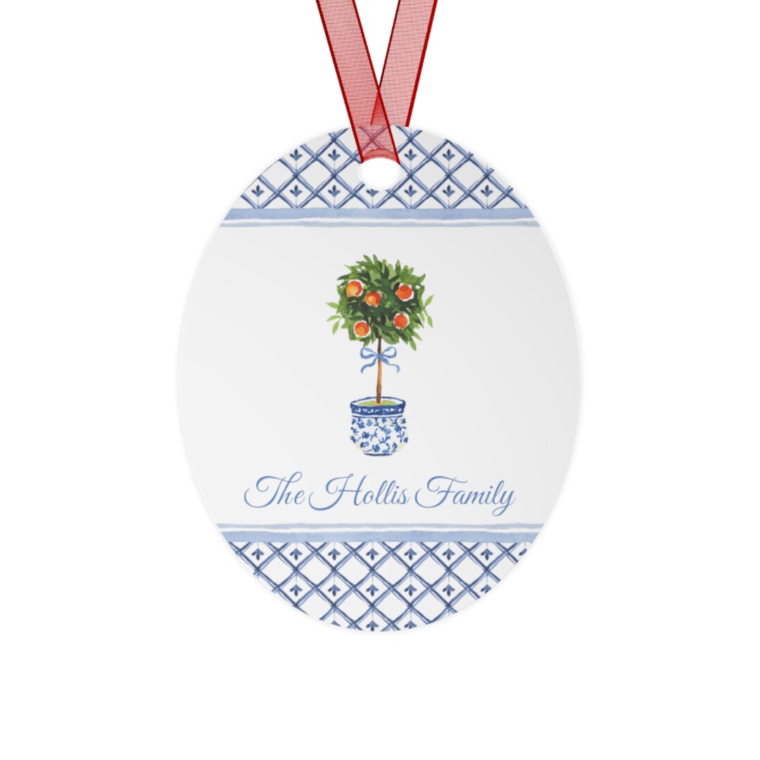 Custom Preppy Citrus Name Ornament, Citrus Tree Chinoiserie Monogram ...