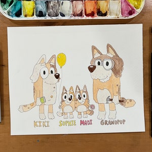 Watercolor BLUEY FAMILY Portrait Bluey Painting - Etsy