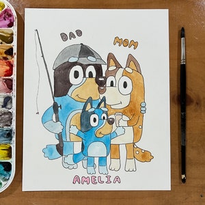 Watercolor BLUEY FAMILY Portrait Bluey Painting - Etsy