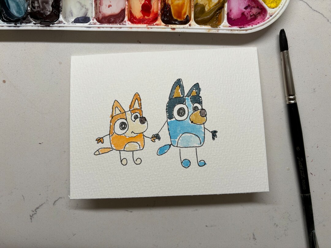 WATERCOLOR GREETING CARD Bluey Disney Bluey and Bingo - Etsy