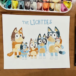 Watercolor BLUEY FAMILY Portrait Bluey Painting - Etsy