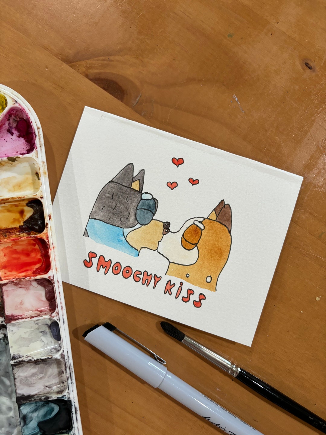 WATERCOLOR GREETING CARD Customizable Love Card Bluey Disney Smoochy ...