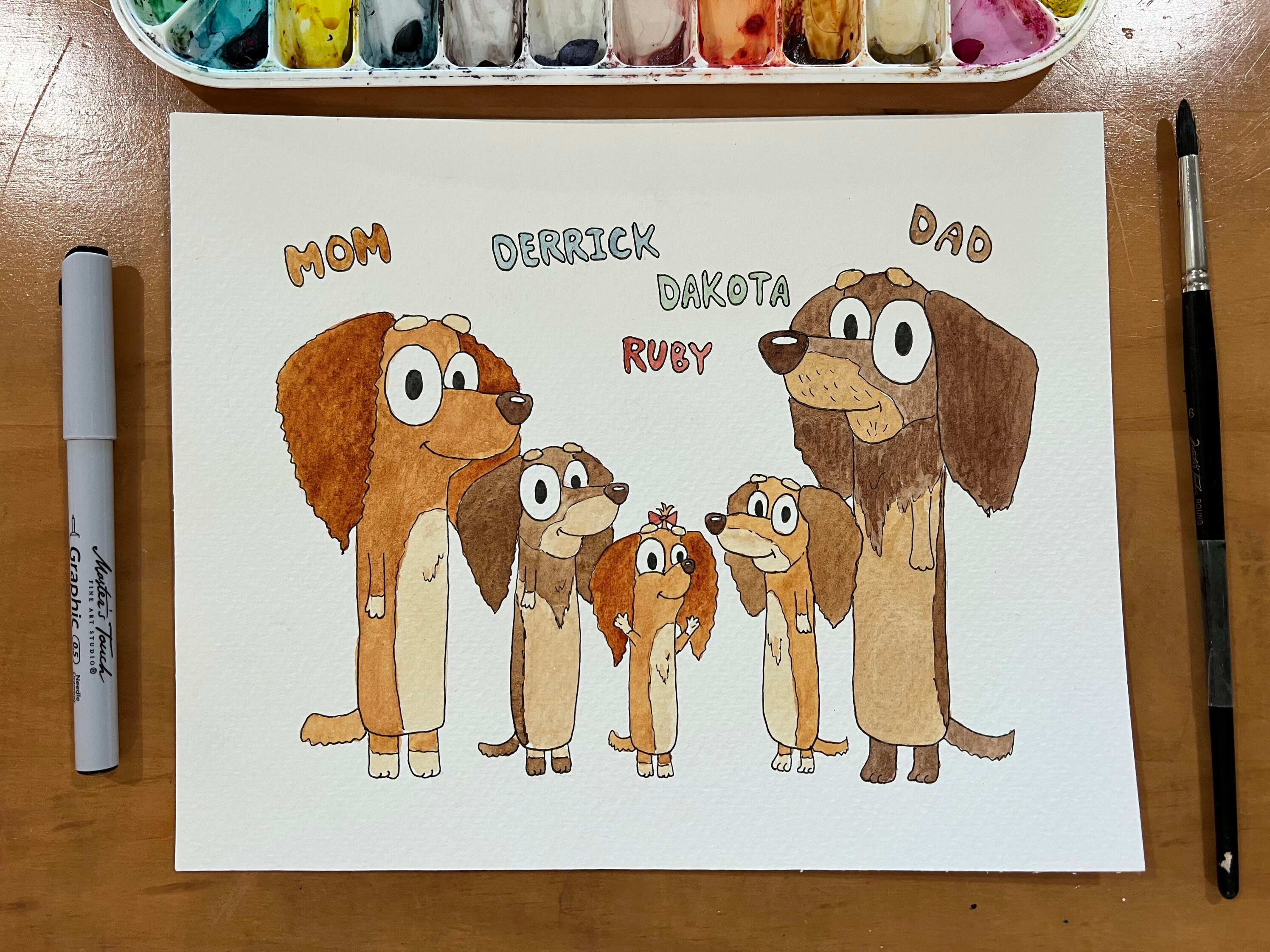 Watercolor BLUEY FAMILY Portrait Bluey Painting - Etsy