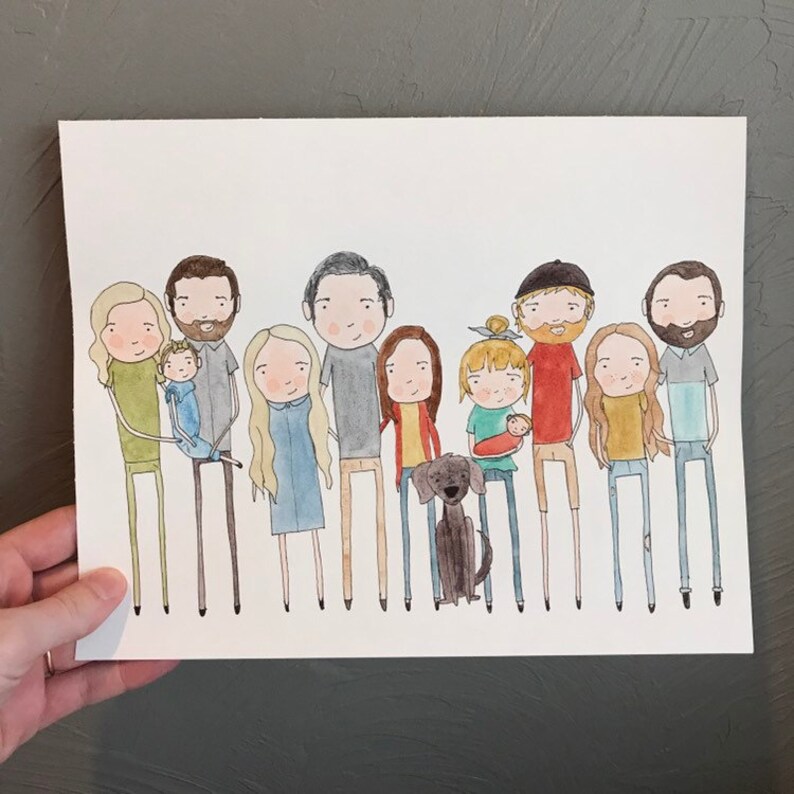 WATERCOLOR FAMILY PORTRAIT Stick Figures Painting | Etsy