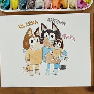 Watercolor BLUEY FAMILY Portrait Bluey Painting - Etsy
