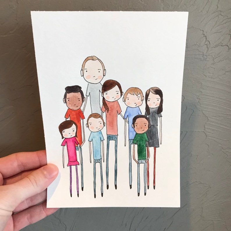 WATERCOLOR FAMILY PORTRAIT Stick Figures Painting | Etsy