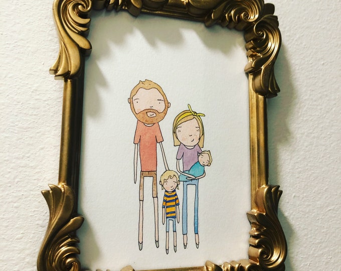WATERCOLOR FAMILY PORTRAIT Stick Figures Painting - Etsy