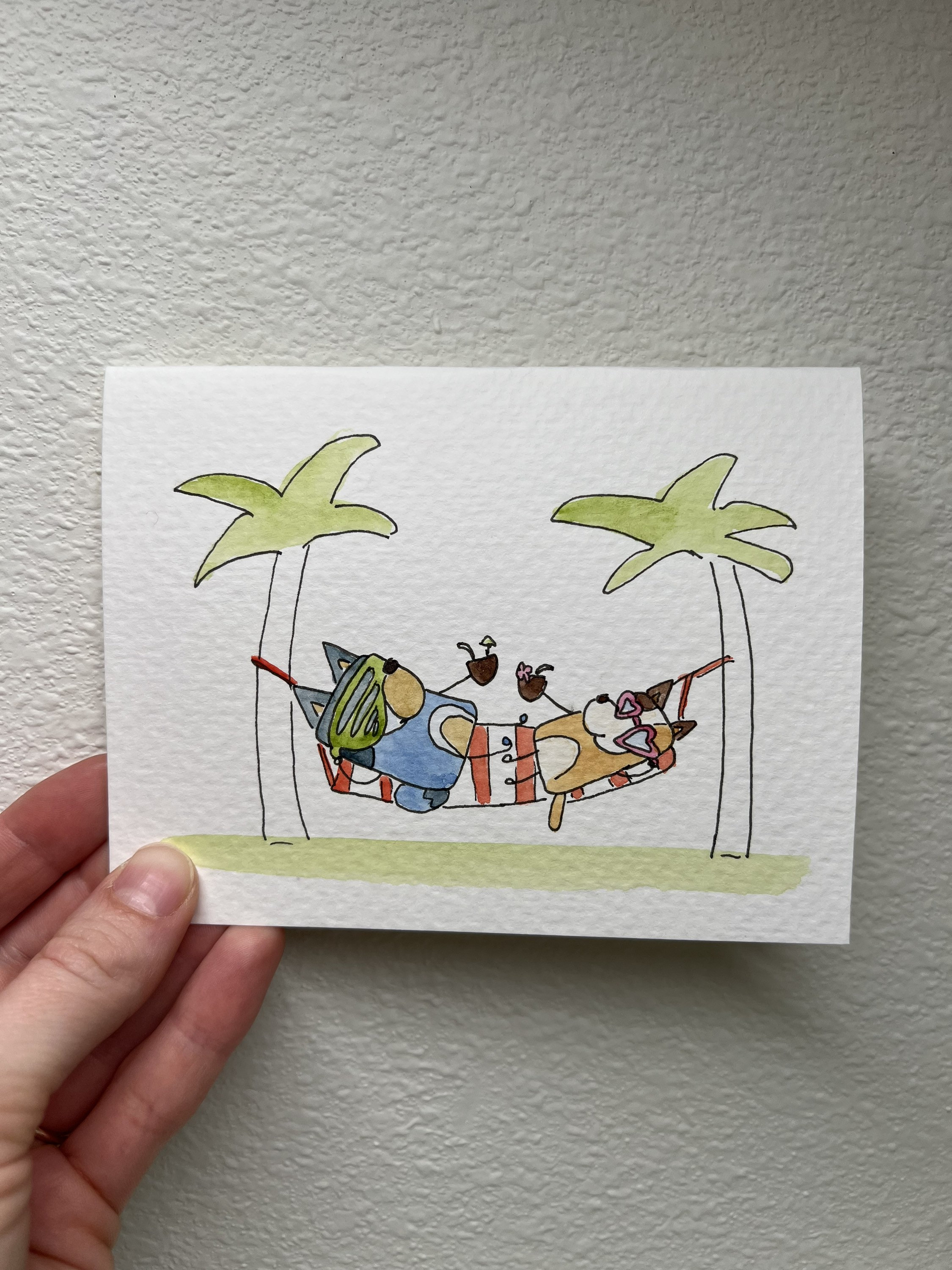 WATERCOLOR GREETING CARD Bluey Disney Bluey Bandit Chili - Etsy