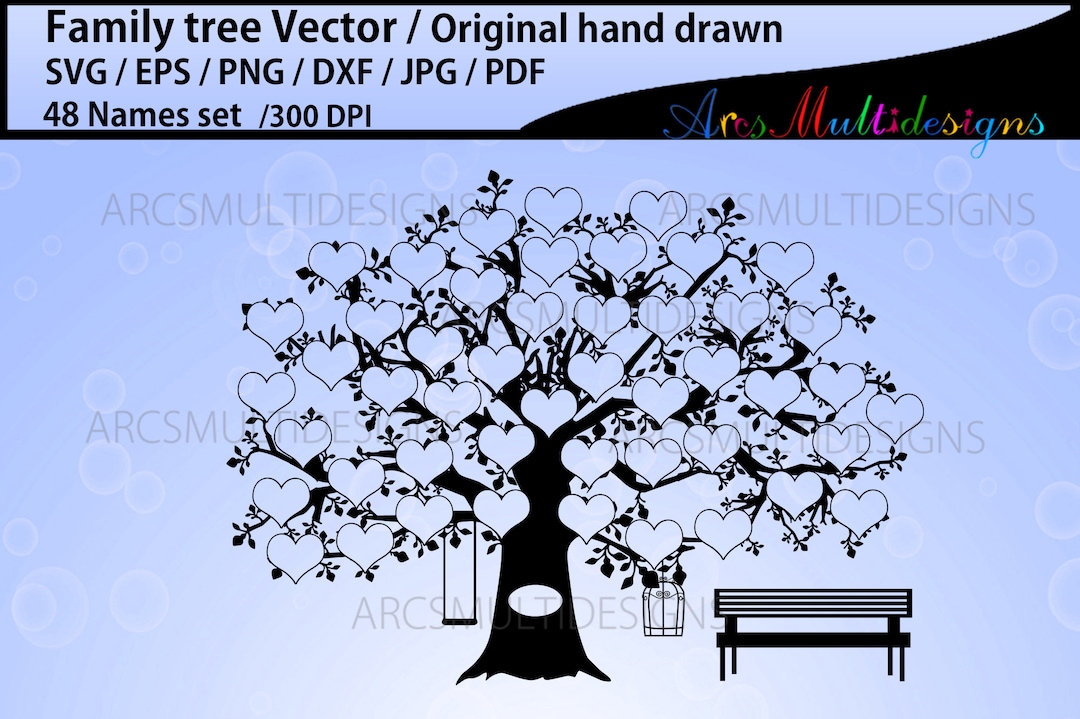 48 Hearts Family Tree SVG JPG Pdf PNG Template / Digital, Instant ...
