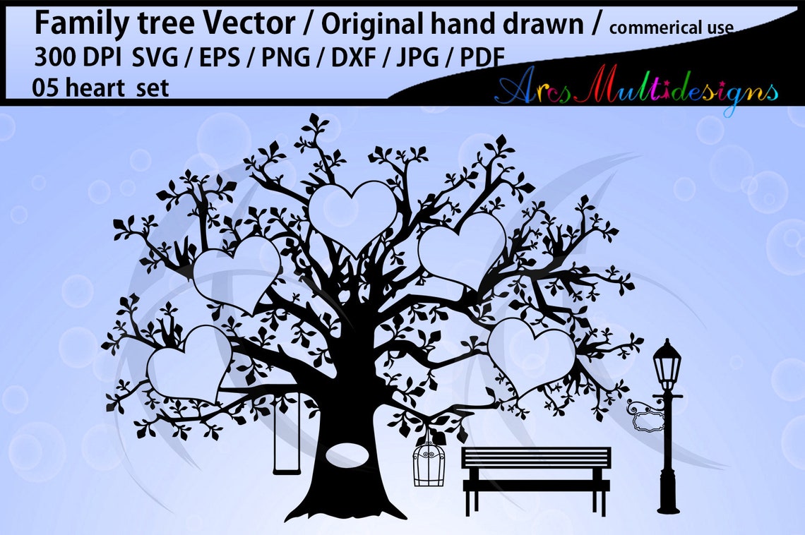 5 Hearts Family Tree SVG JPG Pdf PNG Template. Print at Home. - Etsy