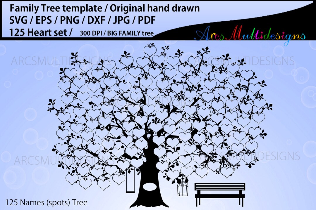125 Hearts Family Tree Clipart SVG, EPS, Dxf, Png, Pdf, /hand Drawn ...