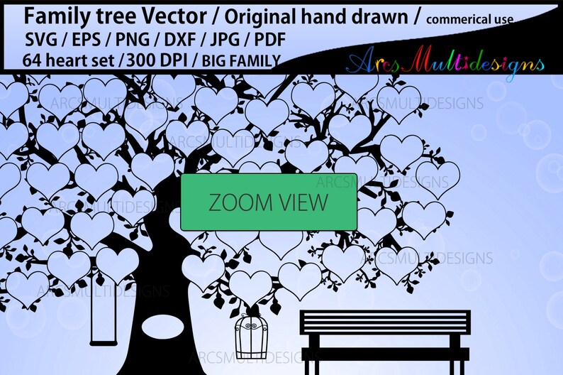 Heart Family Tree Clipart: Hand Drawn SVG Vector (digital Download ...