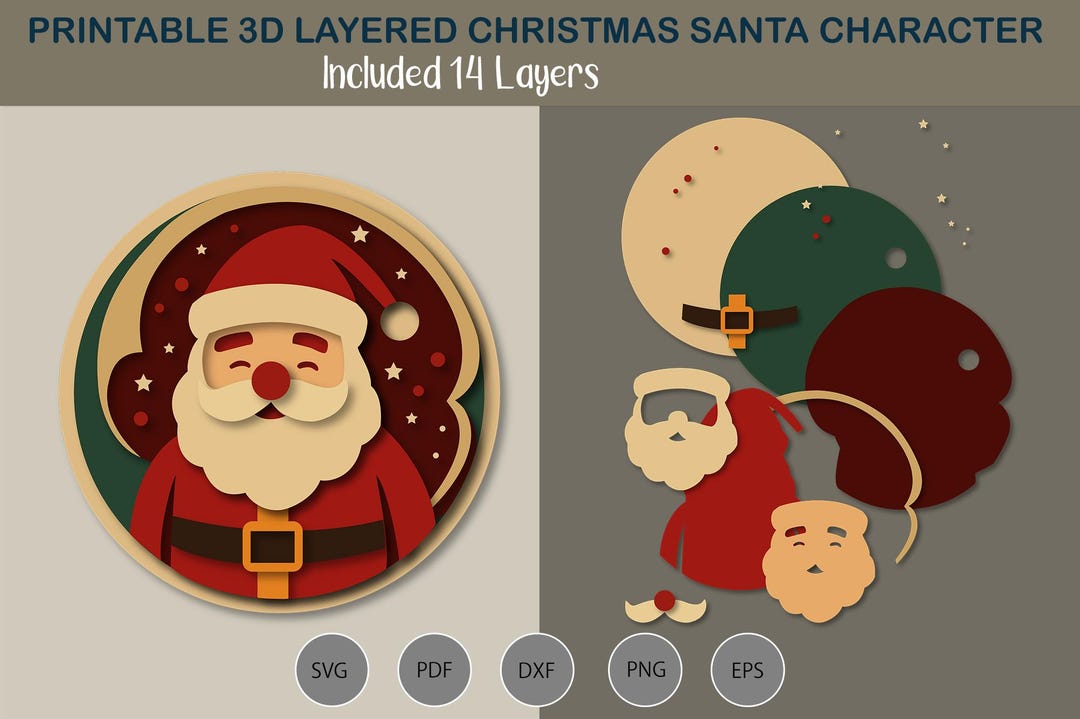 3d Layered Christmas Santa (digital Download) - Etsy
