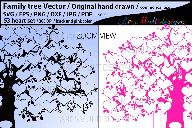 53 Hearts Family Tree Clipart SVG EPS Dxf Png Pdf Jpg / - Etsy