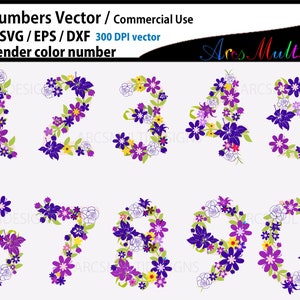 Floral Numbers SVG / Lavender Floral Number / Flower Numbers Vector / 0 ...