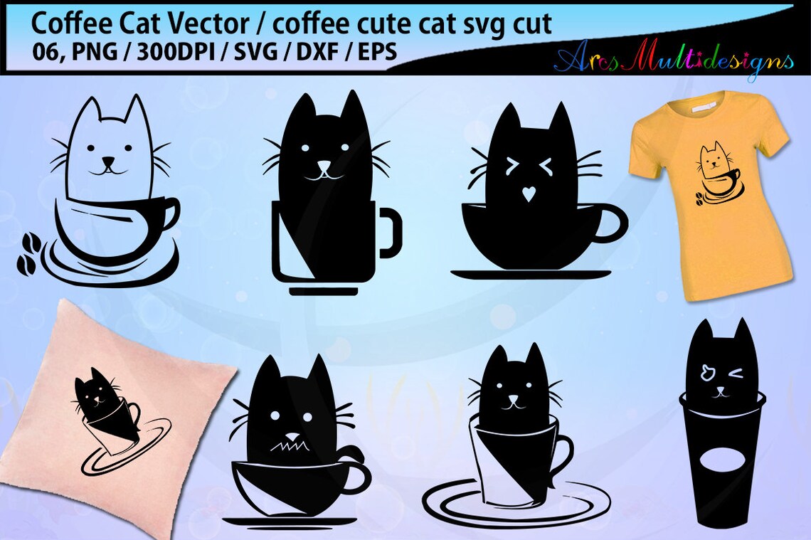 Coffee Cat Silhouette SVG / Coffee Svg / Cat Svg / Coffee - Etsy