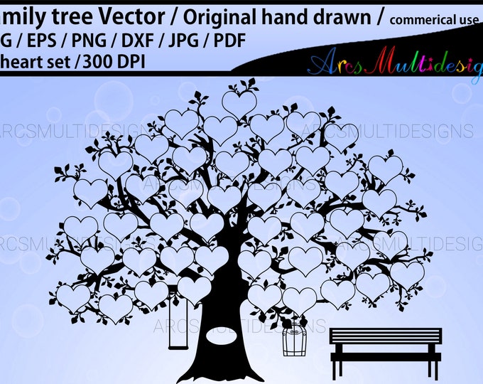 45 Hearts Family Tree Clipart SVG EPS Dxf Png Pdf /hand - Etsy