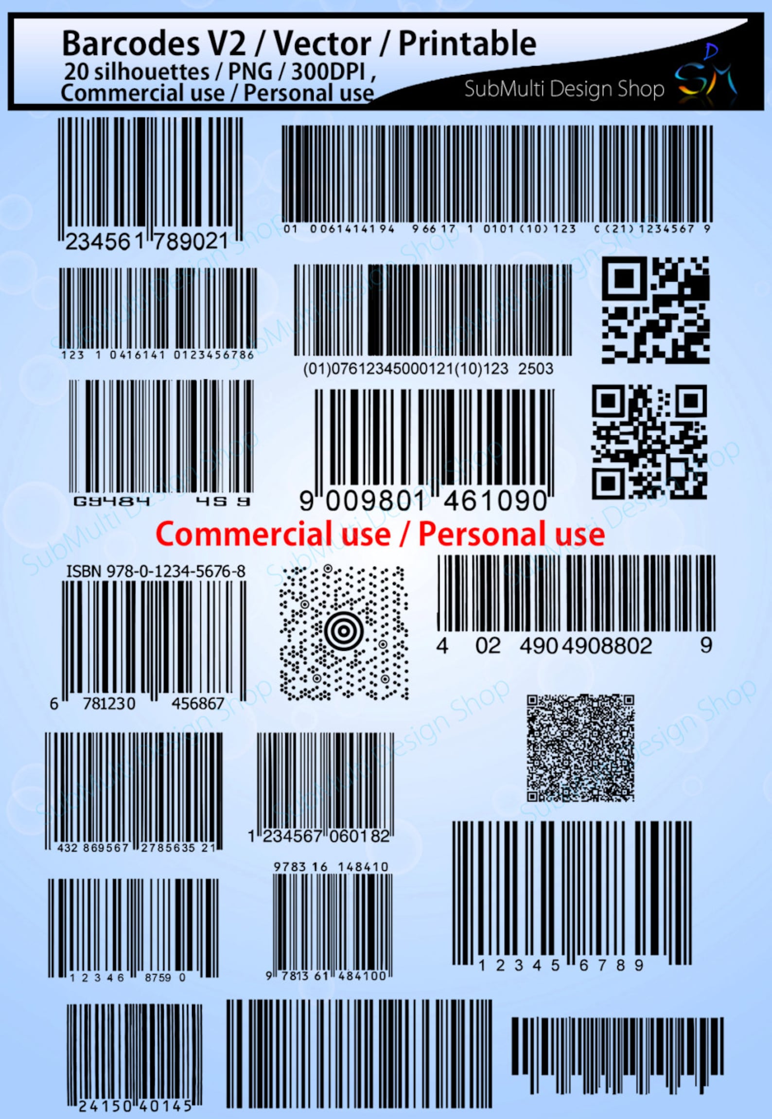 Barcodes Silhouette / 20 Barcode / Printable Bar Code / Vector | Etsy