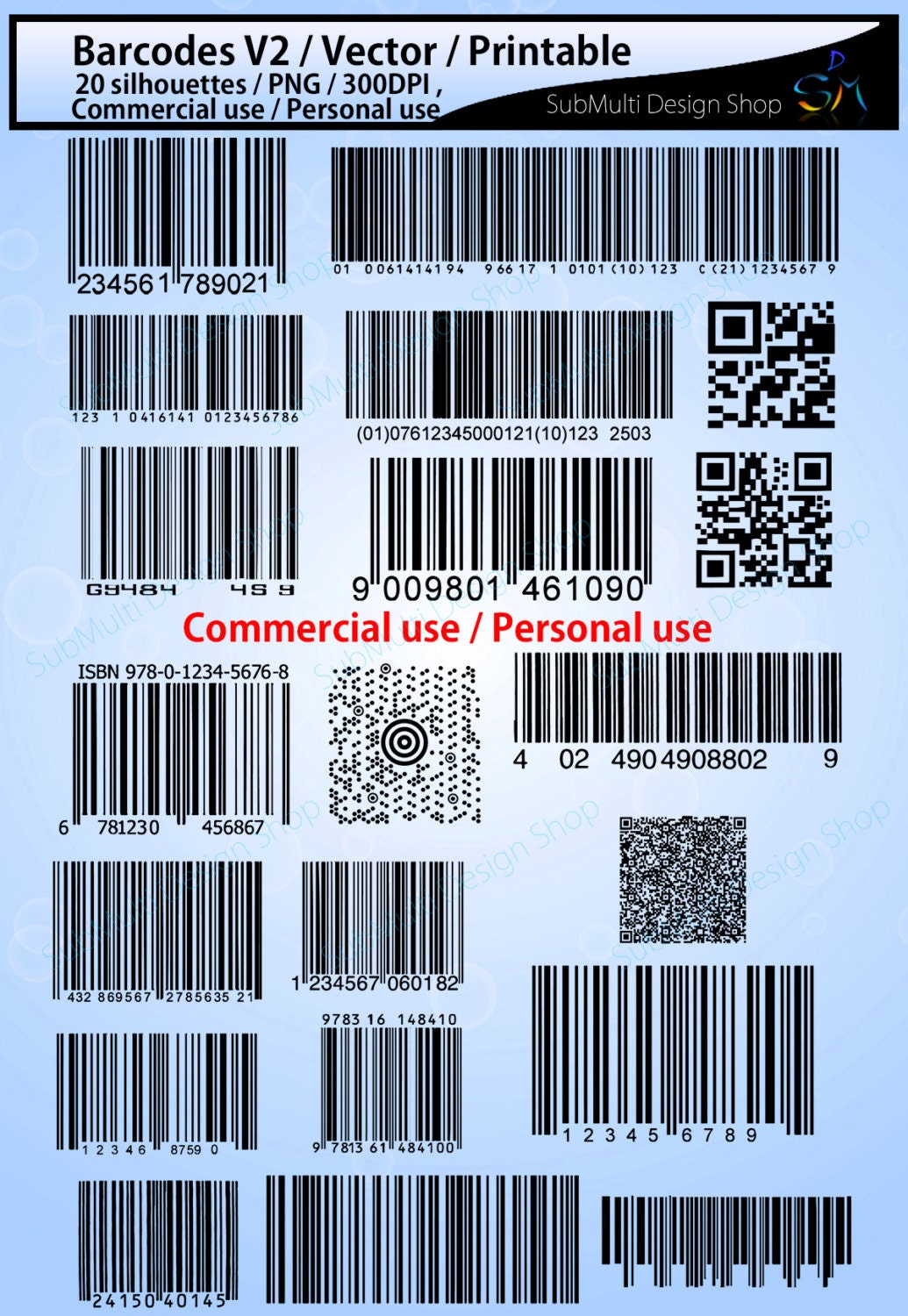 Barcodes silhouette / 20 Barcode / printable bar code / vector | Etsy