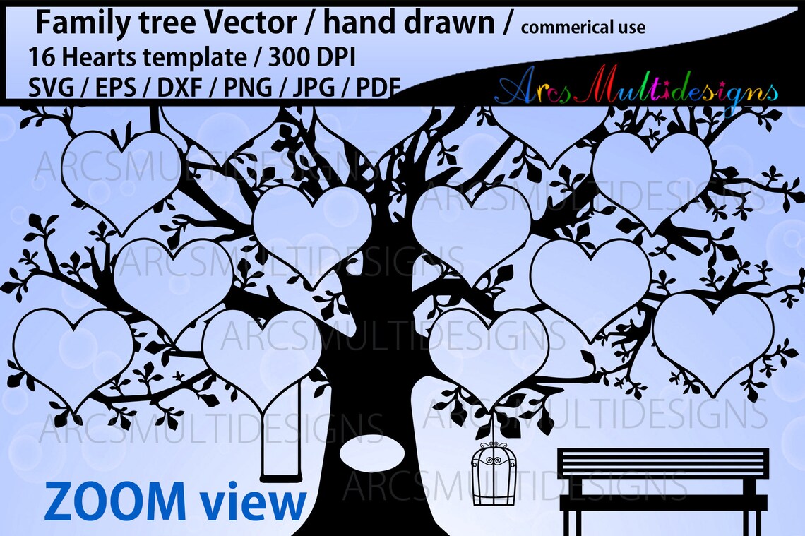 16 Hearts Family Tree Clipart SVG EPS Dxf Png Pdf Jpg / - Etsy