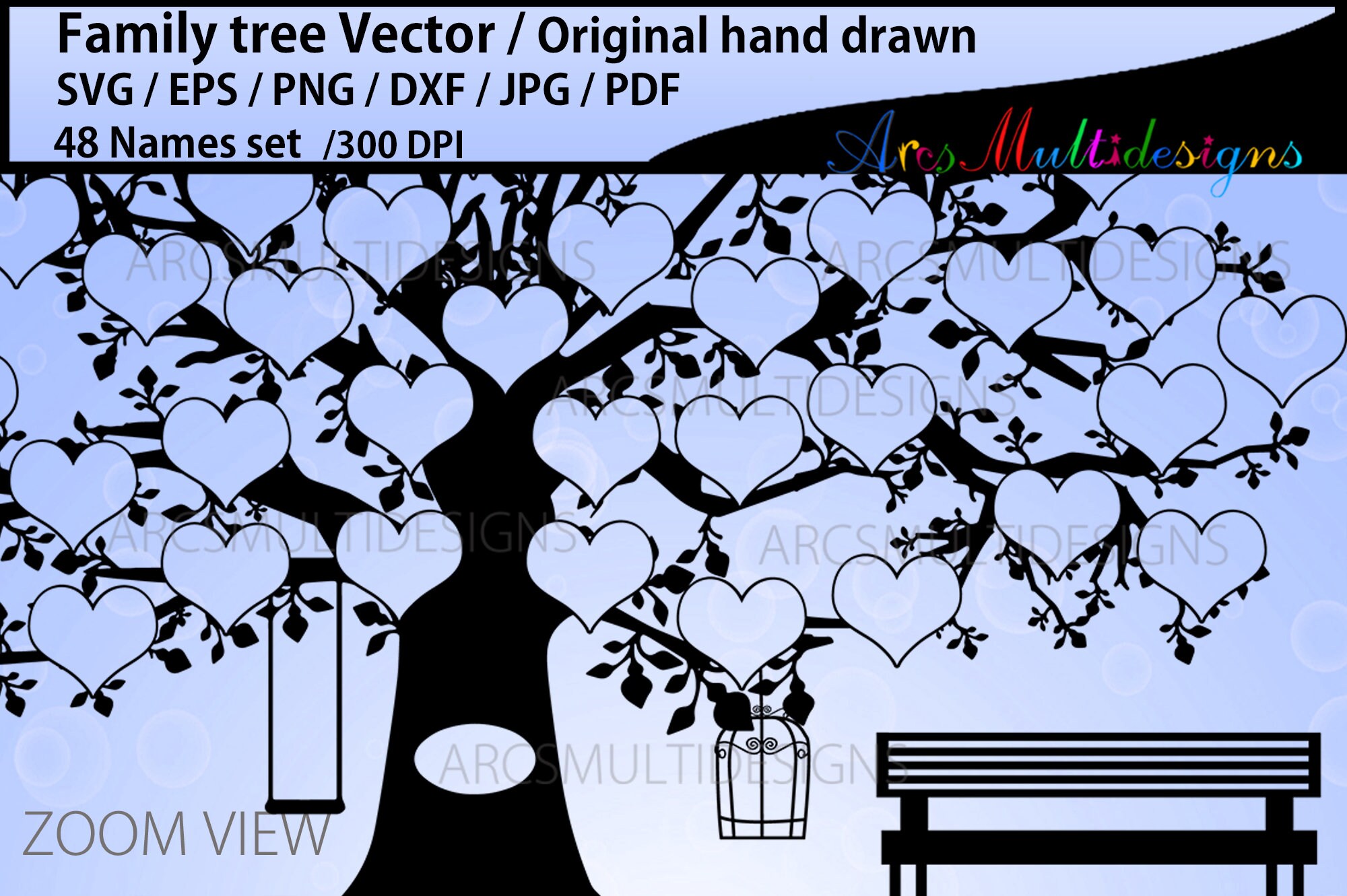 Heart Family Tree Template: Hand Drawn SVG, PNG, PDF (digital Download ...