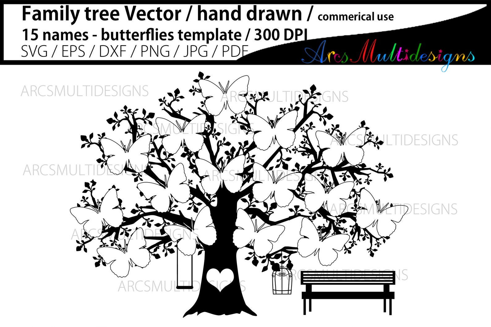 15 Butterflies Family Tree Clipart SVG EPS Dxf Png Pdf / - Etsy