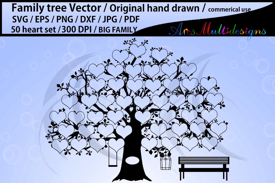 Heart Family Tree Clipart: Hand Drawn SVG Vector (digital Download) - Etsy