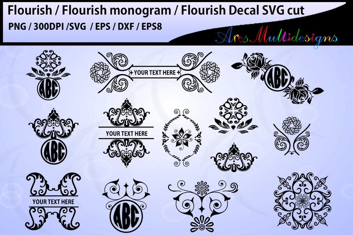 Flourish svg cut file / flourish SVG monogram vector / | Etsy