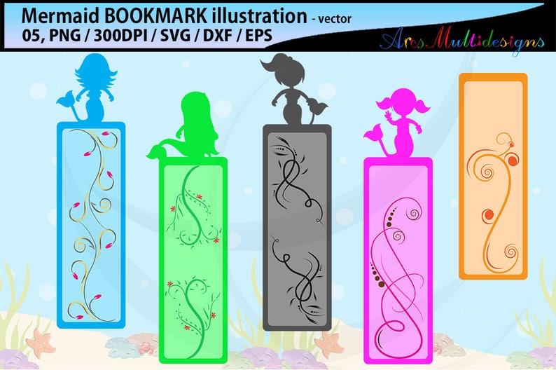 Mermaid bookmark clipart illustration / water girls bookmark / | Etsy