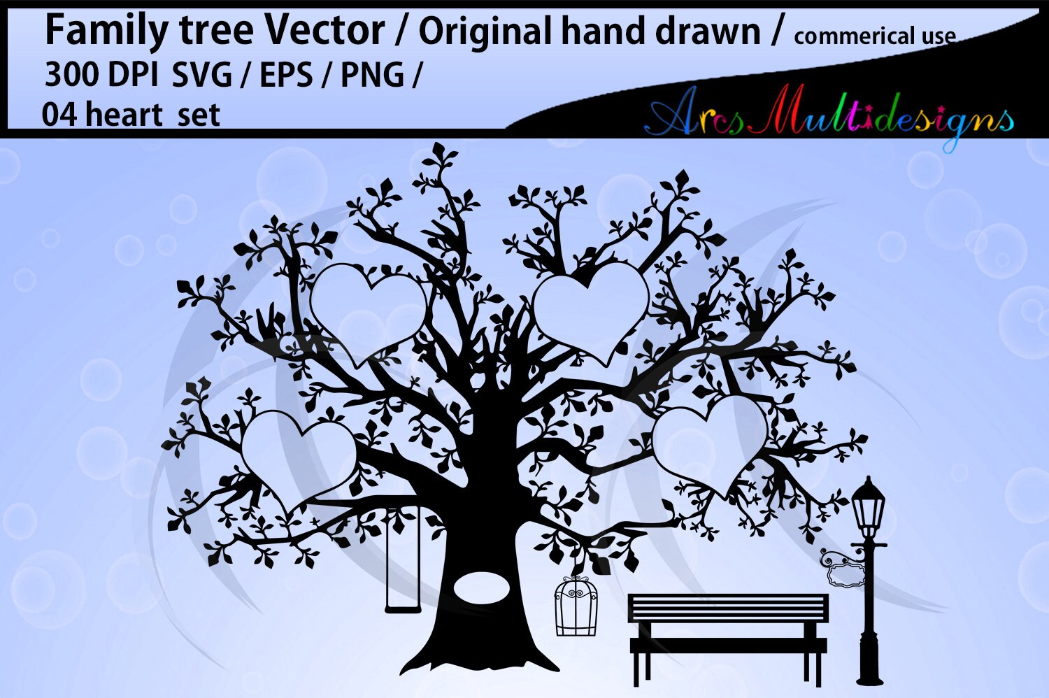 4 Hearts Family Tree SVG JPG pdf PNG Template. Print at home. | Etsy