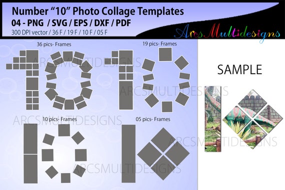 Number 10 Photo Collage Template / photo collage svg / number shape ...