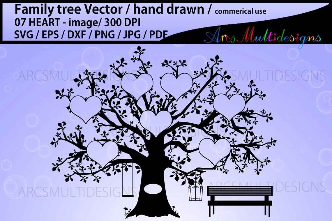 7 Hearts Family Tree Template SVG Pdf Jpg and More / Family - Etsy Canada