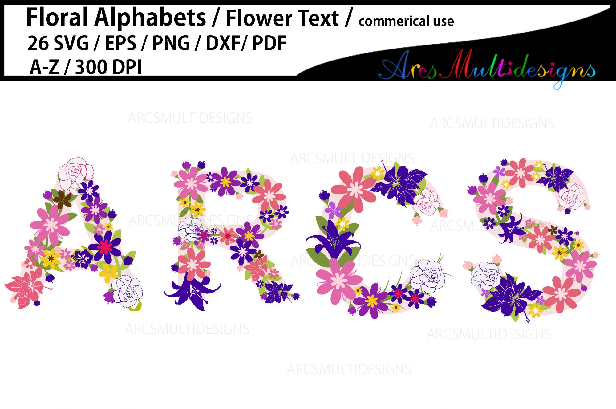 Floral Alphabet A-Z SVG Bundle / Floral Alphabet Text / | Etsy