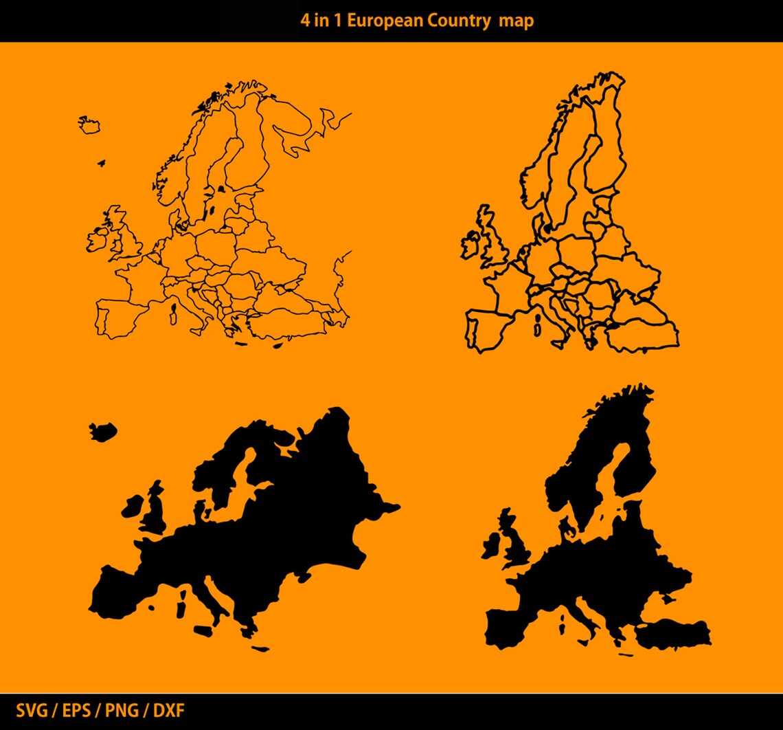 European Country Map Silhouette Vector / Outline Plus | Etsy