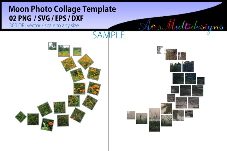 Moon Photo Collage Template / Moon Shape Photo Collage Svg / Vector Set ...